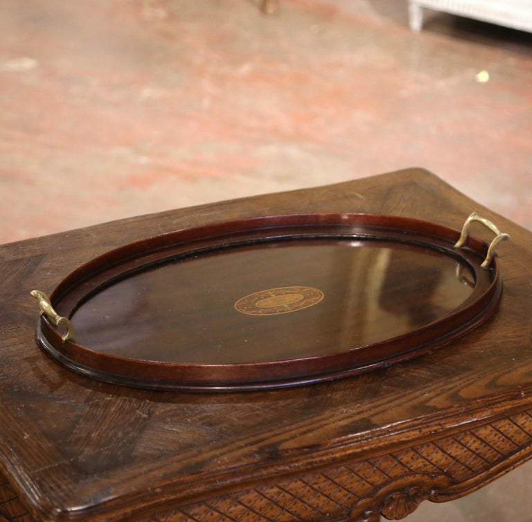 Early 20th Century English Mahogany and Glass Tray Table with Inlaid ...