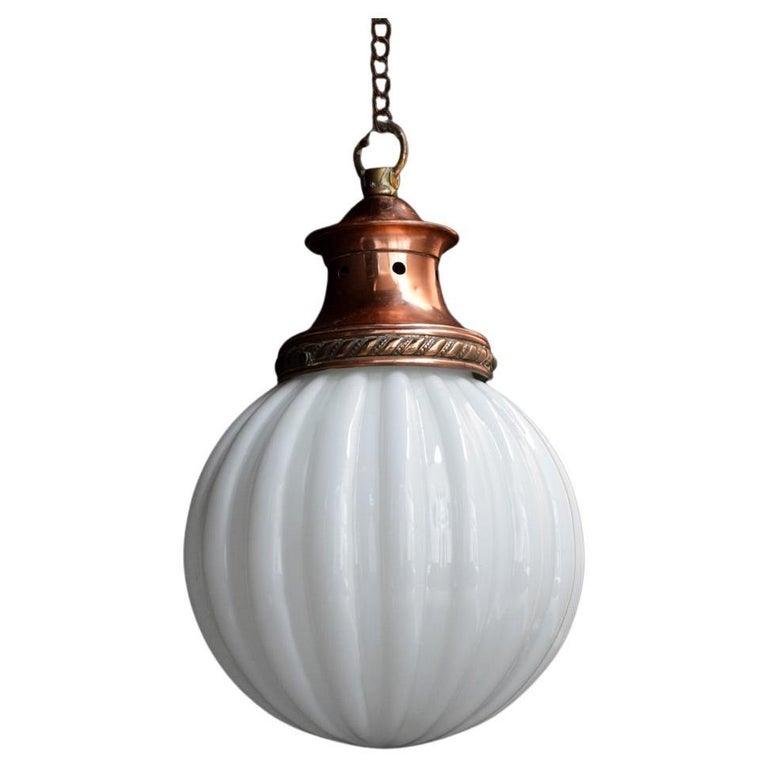 Early 20th Century English Opaline and Copper Ribbed Light Shade at 1stDibs