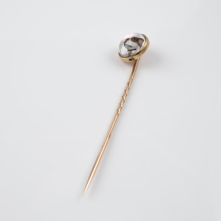 Antique Essex Crystal Jack Russell Dog Stick Pin 15 Karat Gold and ...