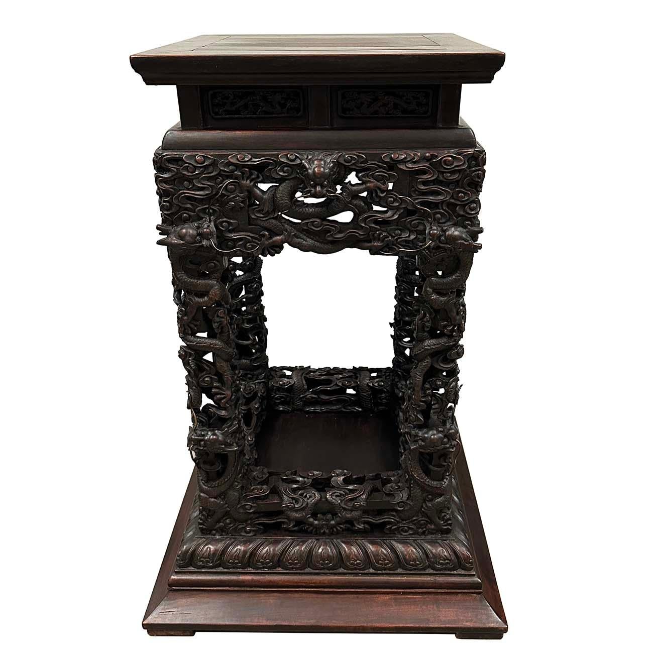 Early 20th Century Extraordinary Antique Carved Hardwood Dragon Stand ...