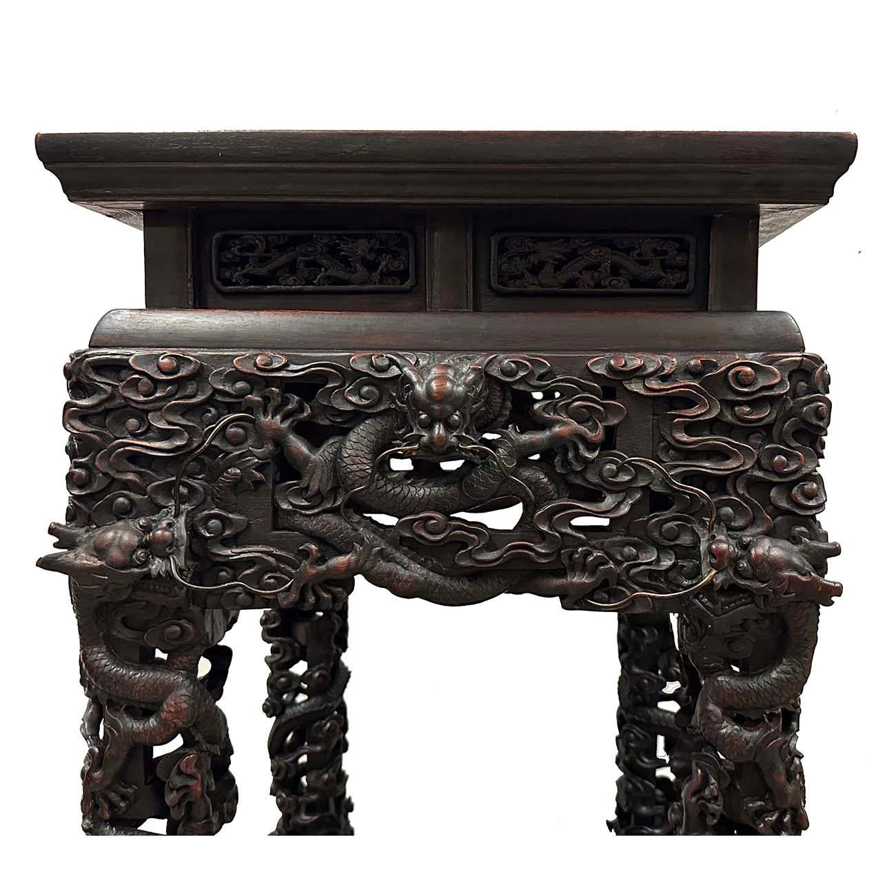 Early 20th Century Extraordinary Antique Carved Hardwood Dragon Stand ...