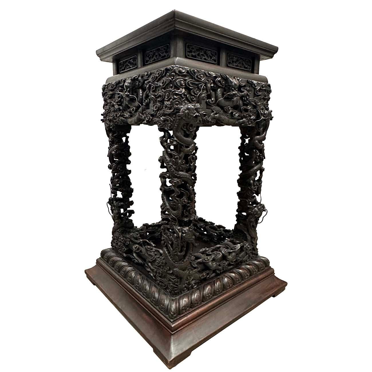 Early 20th Century Extraordinary Antique Carved Hardwood Dragon Stand ...