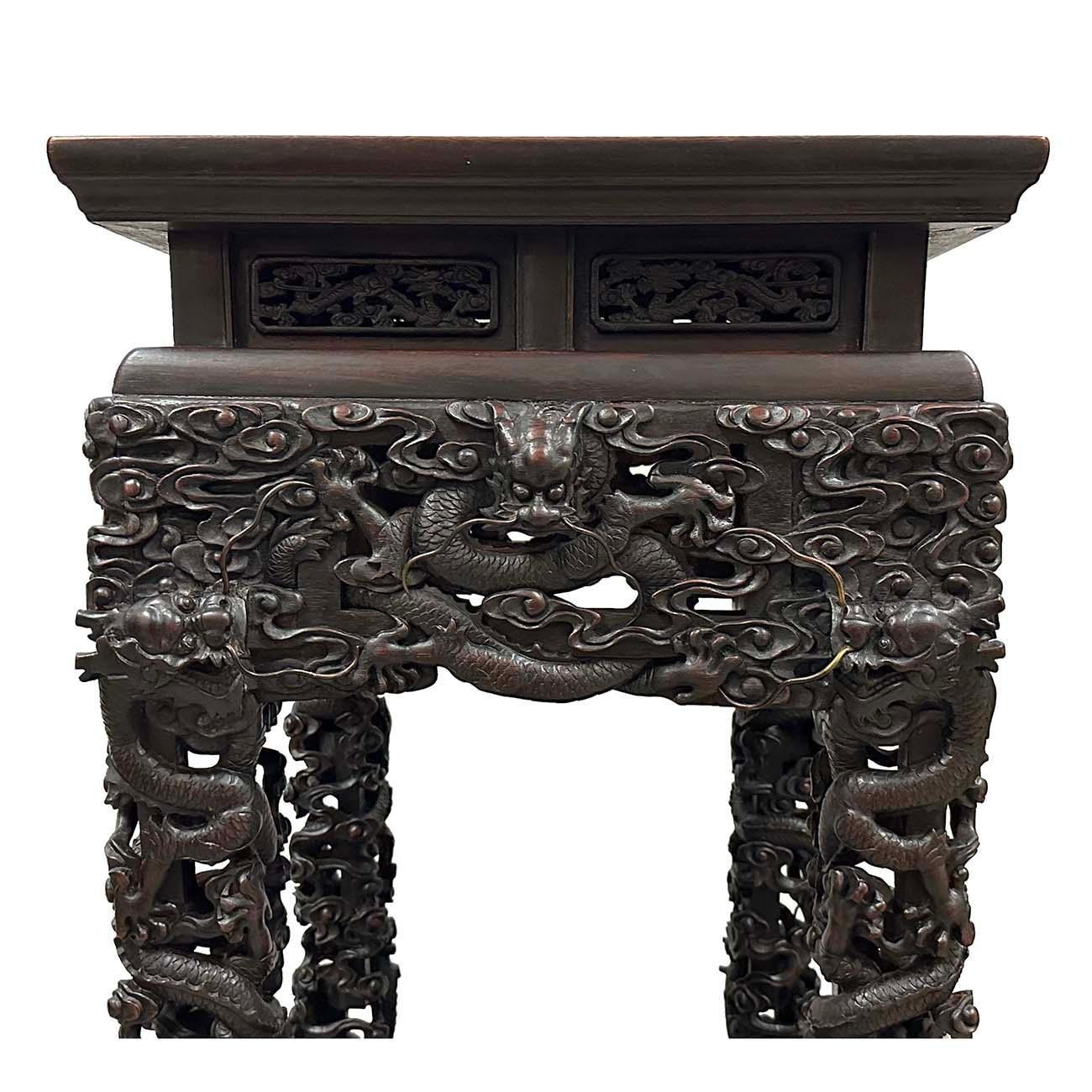 Early 20th Century Extraordinary Antique Carved Hardwood Dragon Stand ...