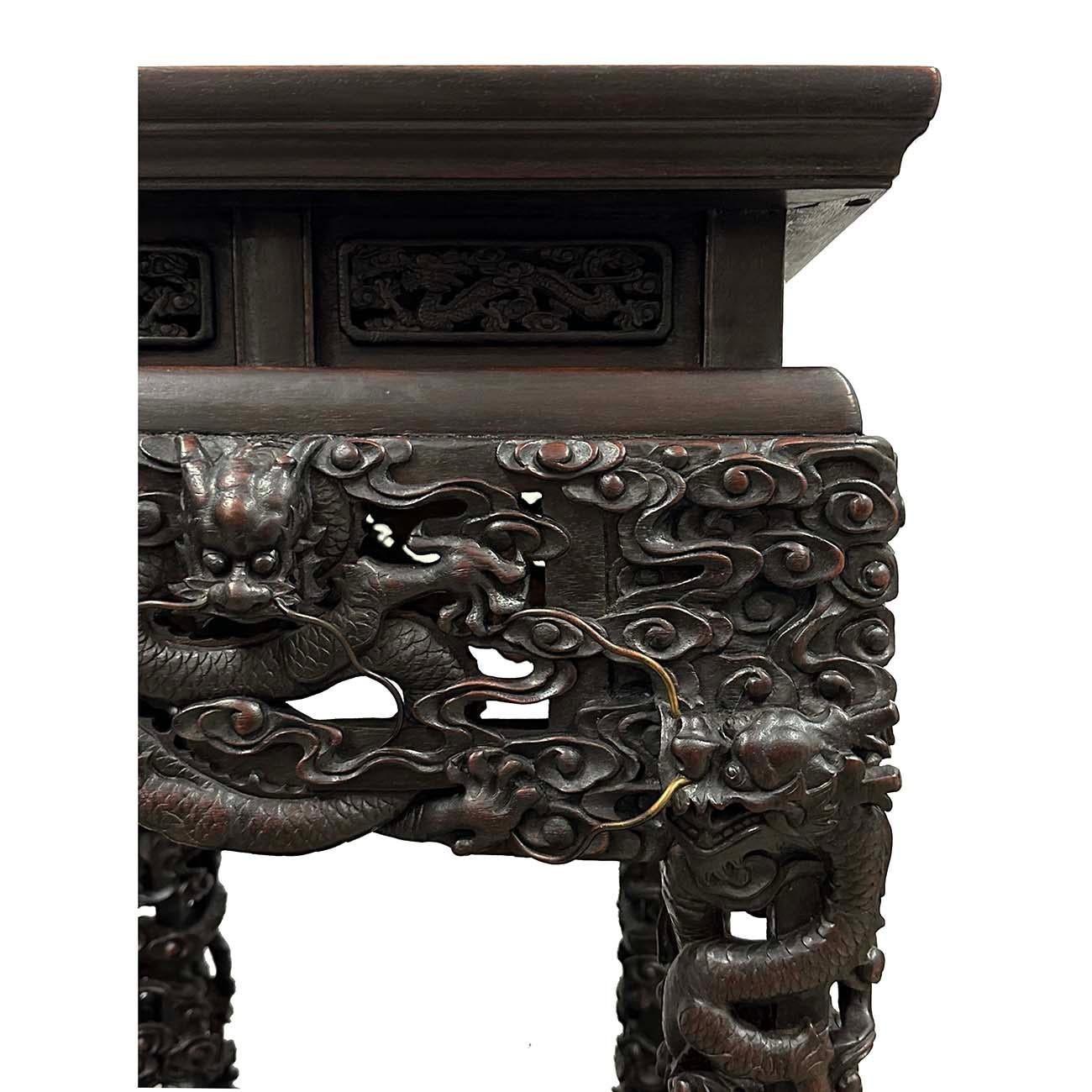 Early 20th Century Extraordinary Antique Carved Hardwood Dragon Stand ...