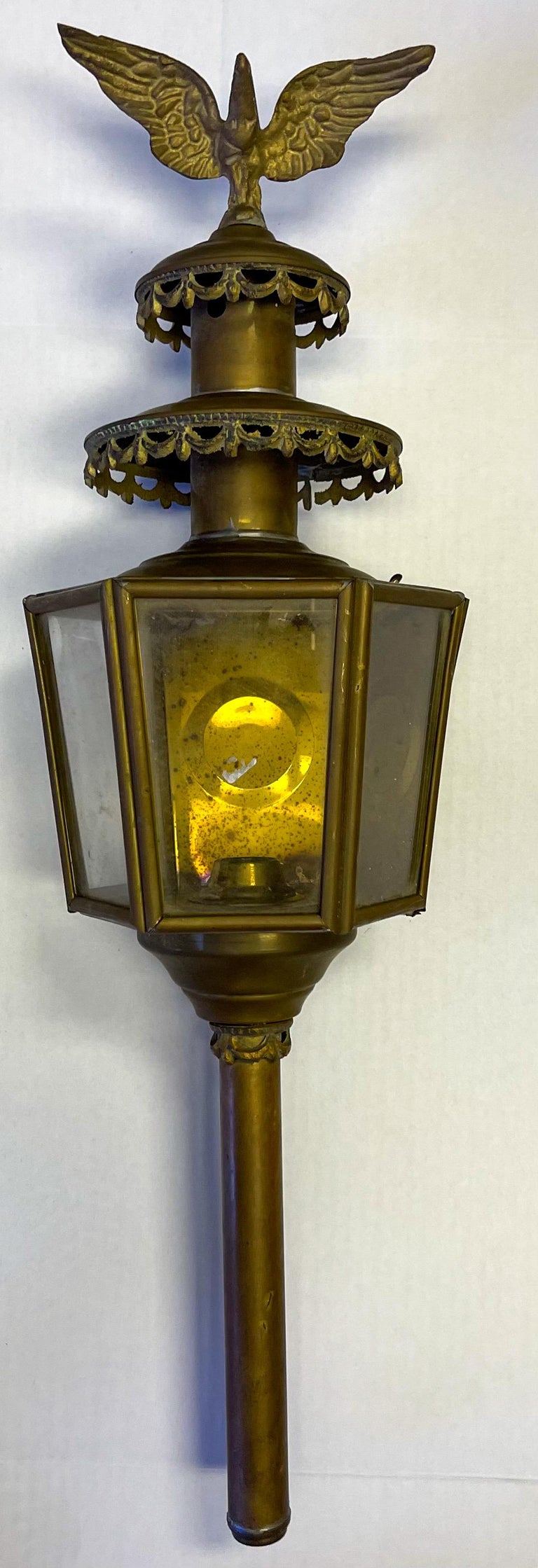 Early 20th Century Federal Style Continental Brass Lanterns, Pair For ...