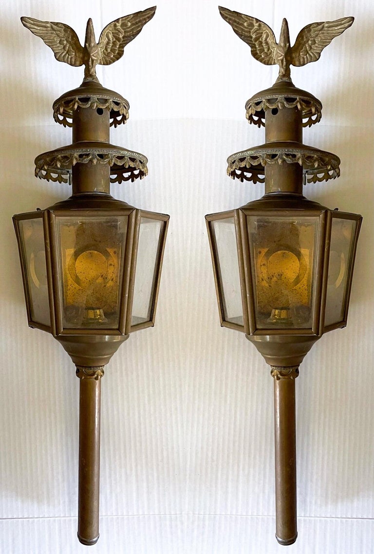 Early 20th Century Federal Style Continental Brass Lanterns, Pair For ...