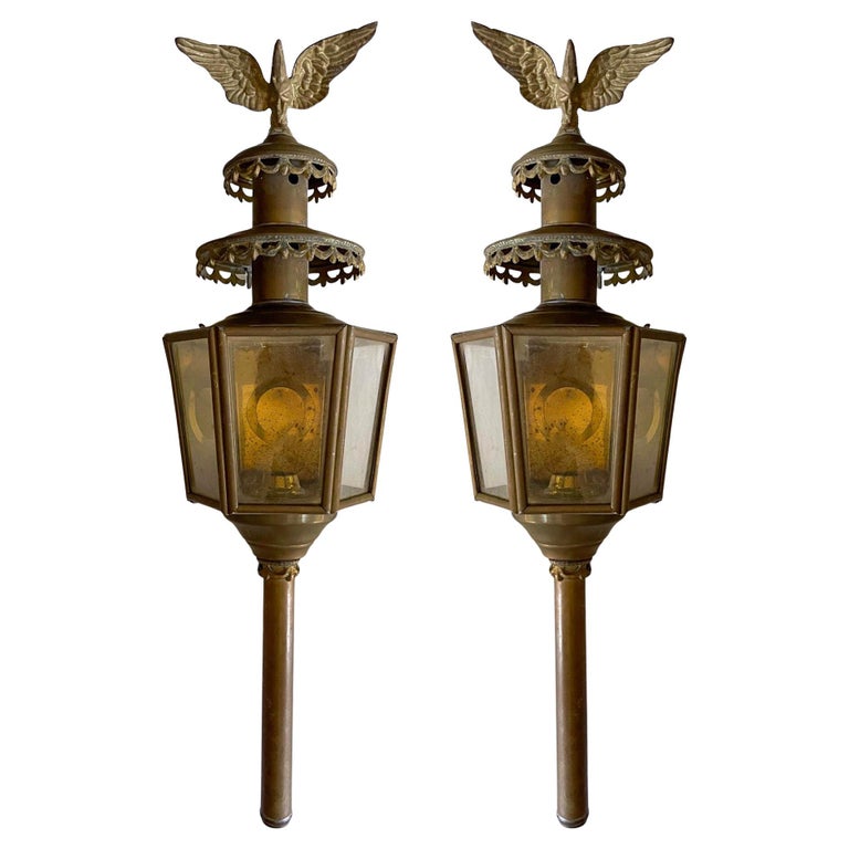 Early 20th Century Federal Style Continental Brass Lanterns, Pair For ...