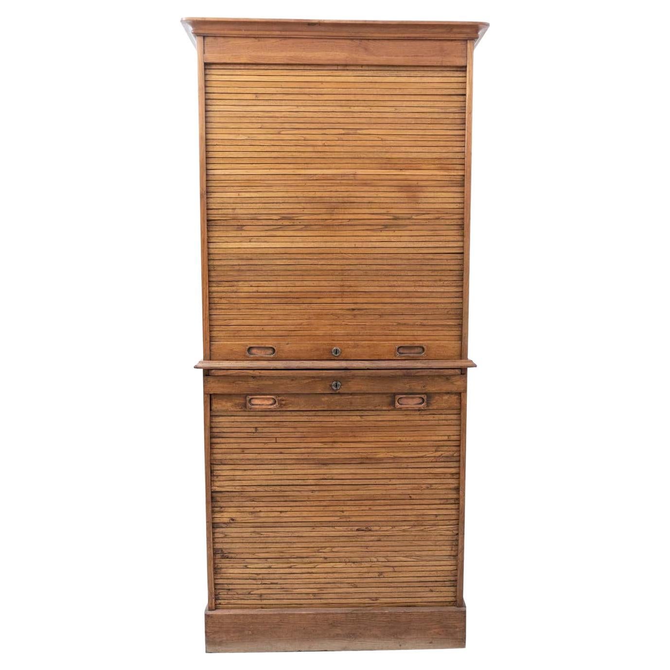 Antique 1881 Walnut Stationary File Cabinet with a Roll Front Door For ...
