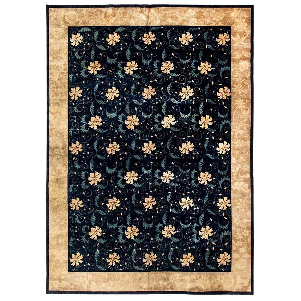 Authentic Early 20th Century Chinese Black, Pink Wool Rug by Doris ...