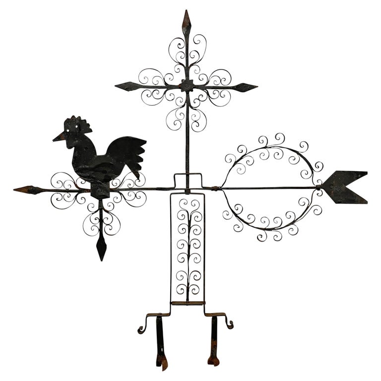 Early 20th Century Folk Art Rooster Weathervane on Custom Wall Mount ...