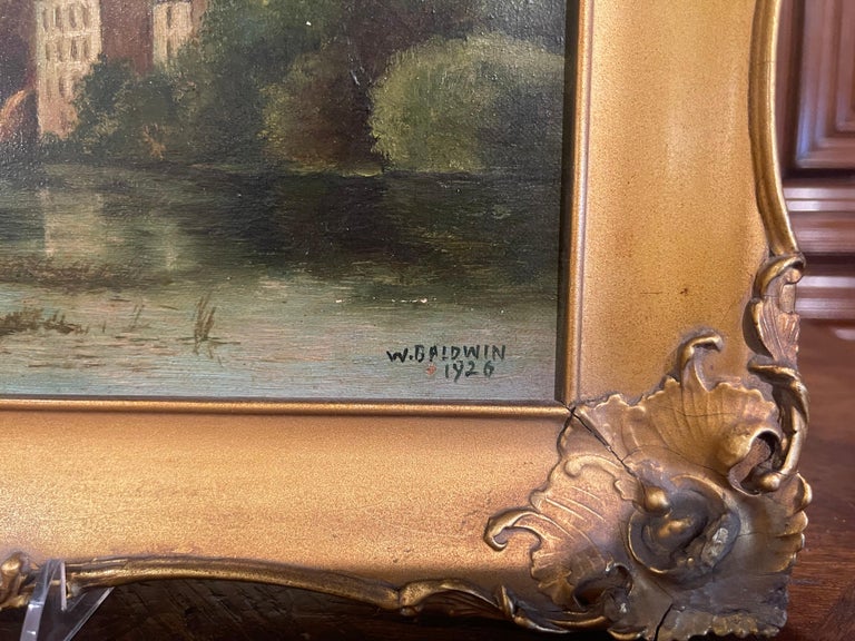 Early 20th Century Framed River Side Chateau Oil Painting Signed W ...