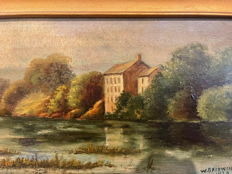 Early 20th Century Framed River Side Chateau Oil Painting Signed W ...