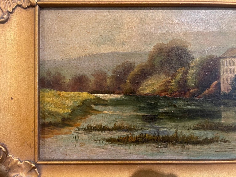 Early 20th Century Framed River Side Chateau Oil Painting Signed W ...