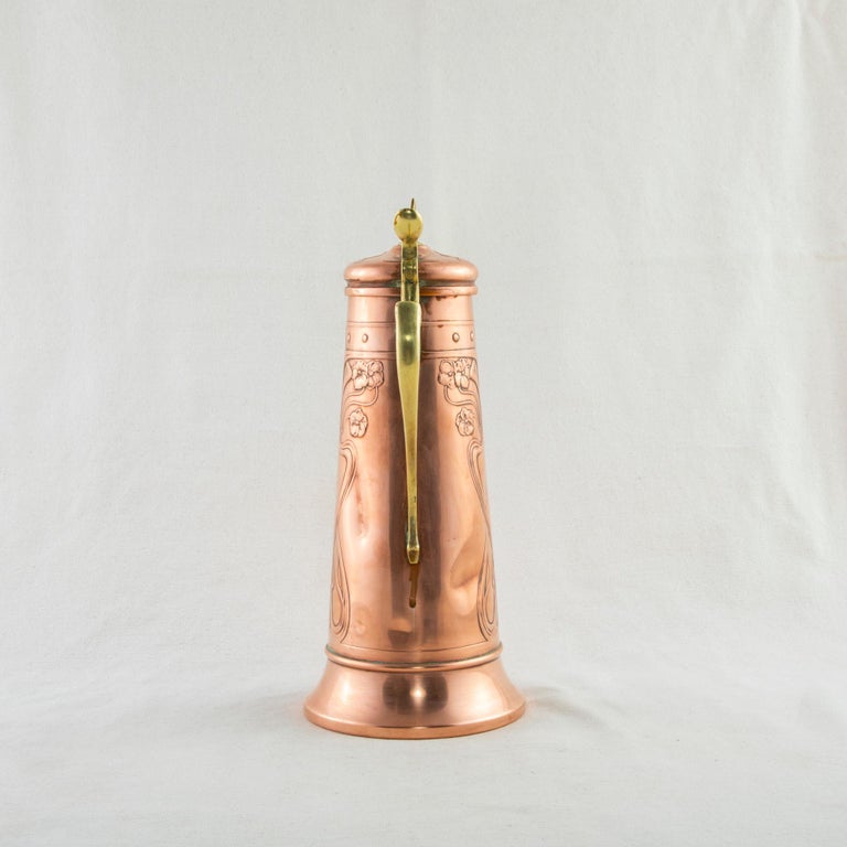 Early 20th Century French Art Nouveau Period Copper and Bronze Pitcher ...