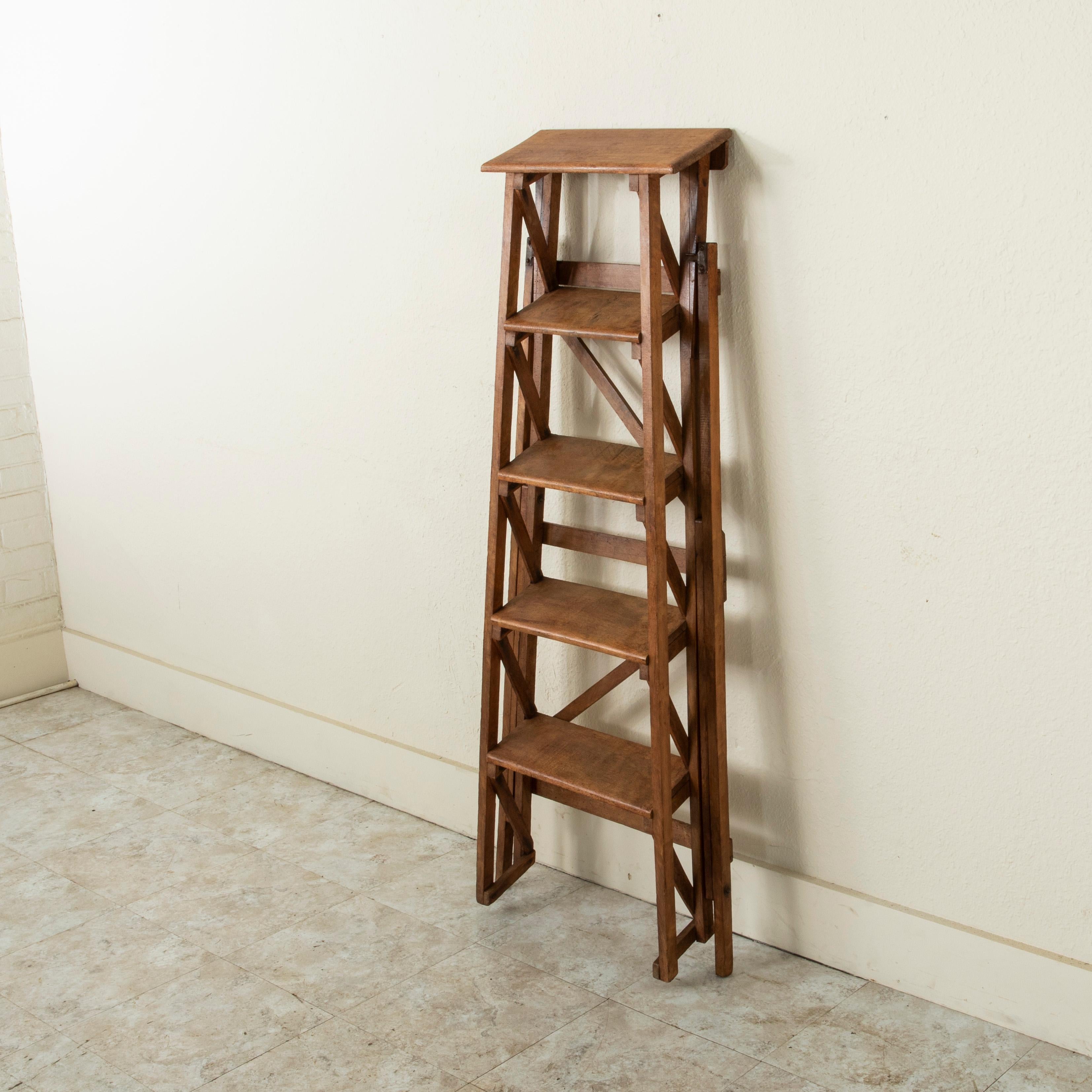 Early 20th Century French Beechwood Folding Library Ladder at 1stDibs