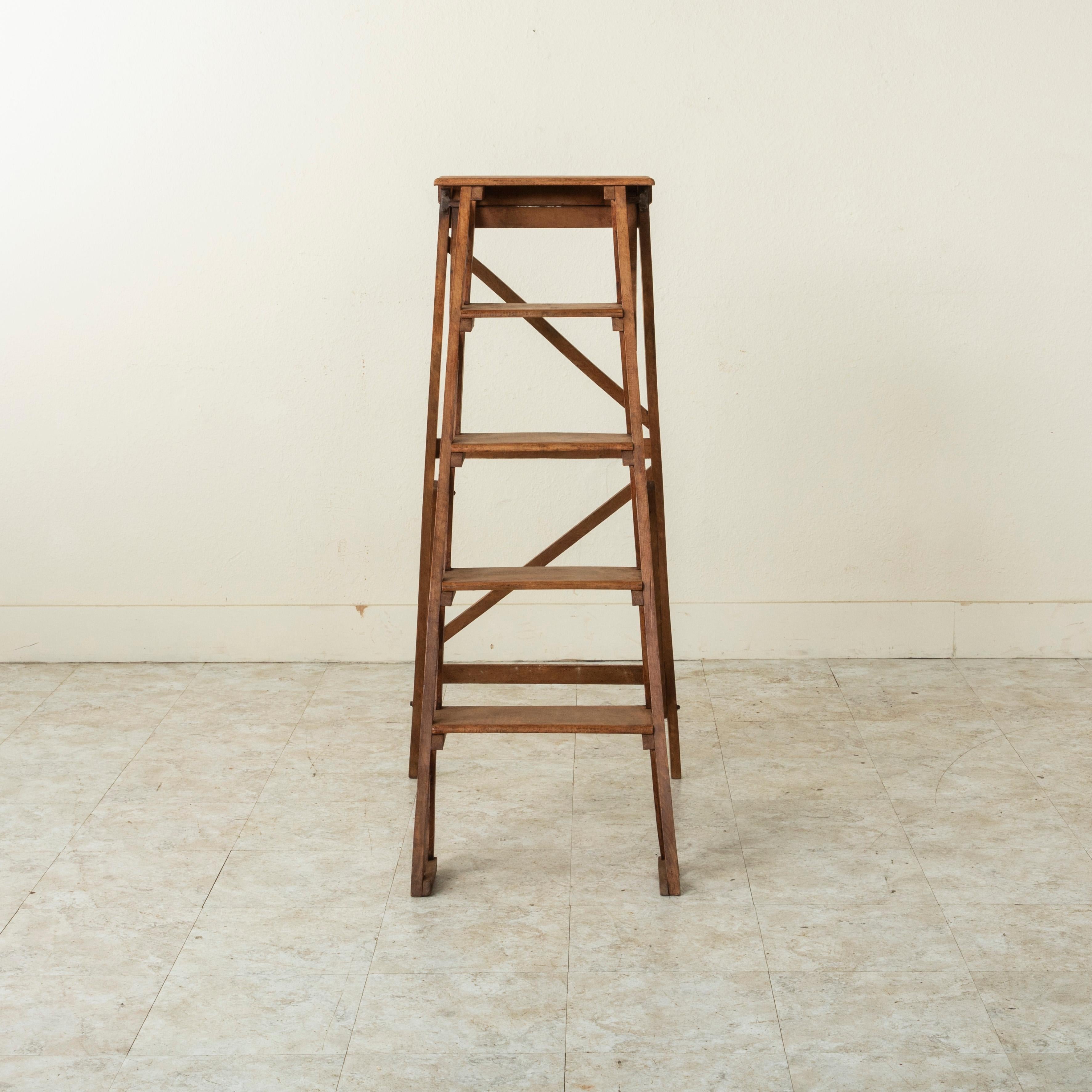 Early 20th Century French Beechwood Folding Library Ladder at 1stDibs
