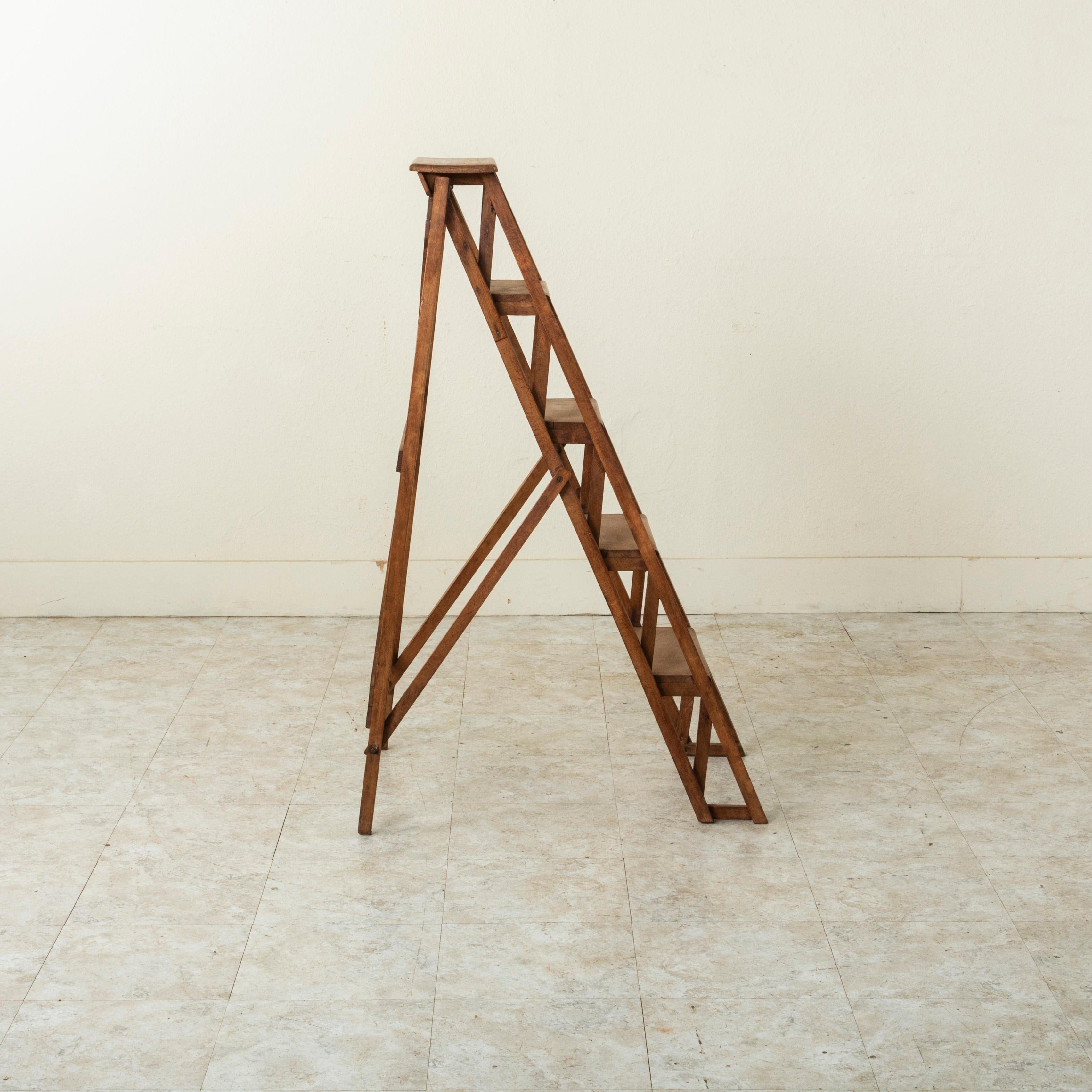 Early 20th Century French Beechwood Folding Library Ladder at 1stDibs