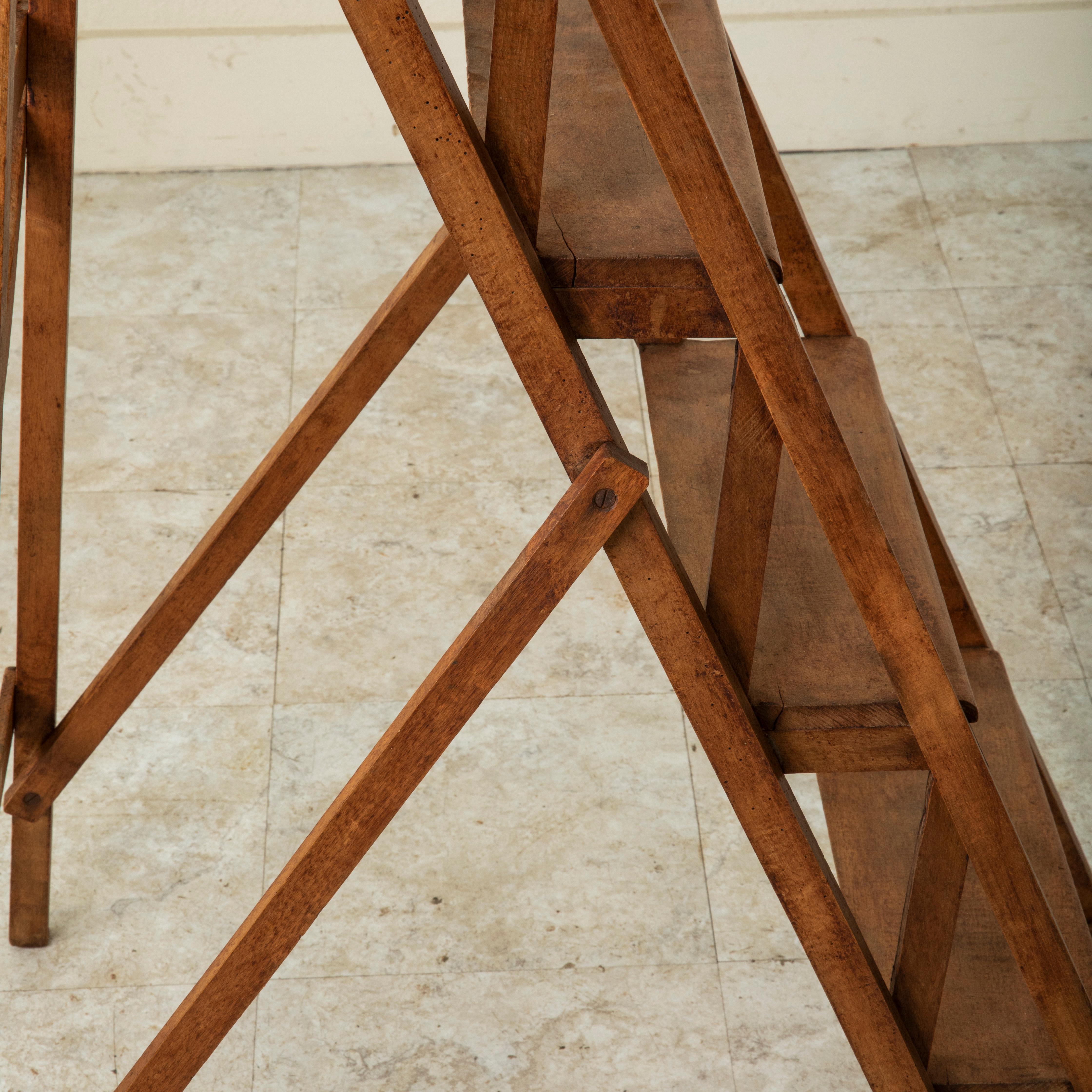 Early 20th Century French Beechwood Folding Library Ladder at 1stDibs