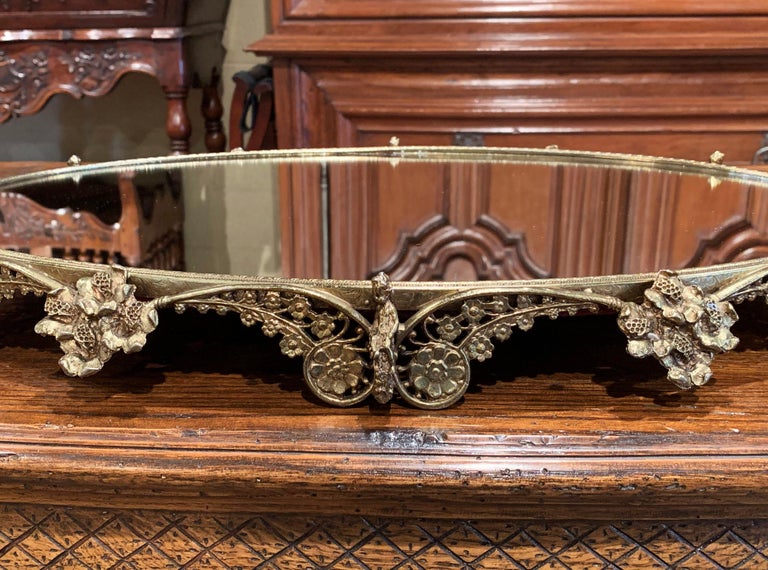 Early 20th Century French Brass Mirrored Plateau with Floral and Cherub ...