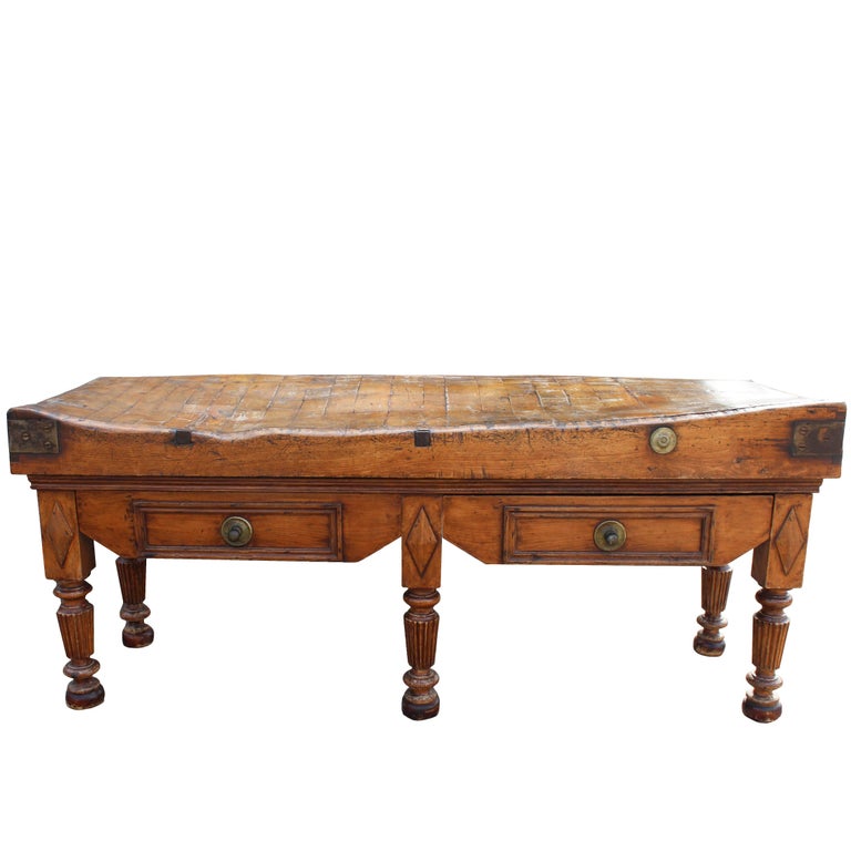 Early 20th Century French Butcher Table with Brass Fittings at 1stDibs