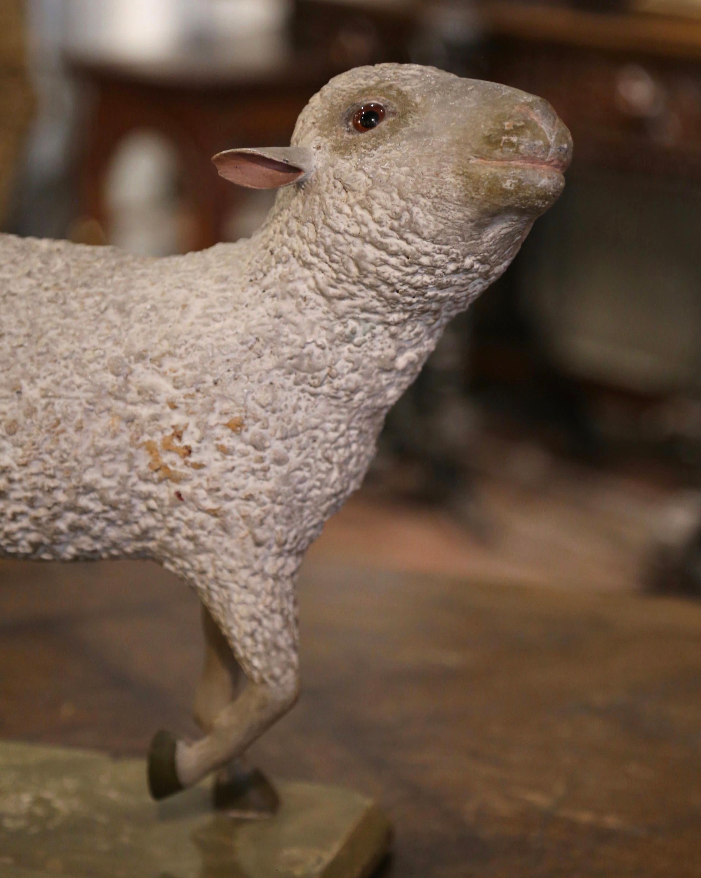 Early 20th Century French Carved and Painted Lamb Sculpture with Glass ...