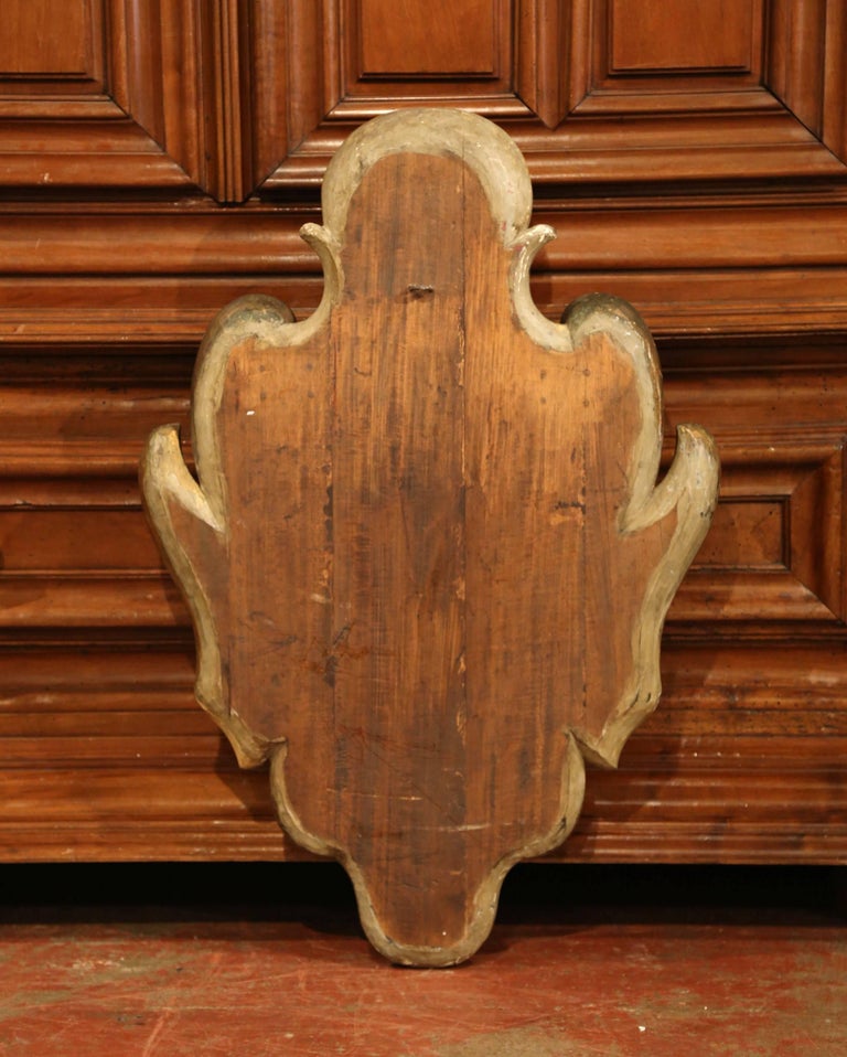 Early 20th Century French Carved Painted Wall Hanging Shield with ...