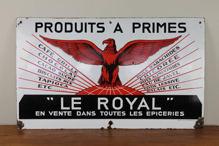 Early 20th Century French Enamel Advertising Sign, Le Royal with Eagle ...