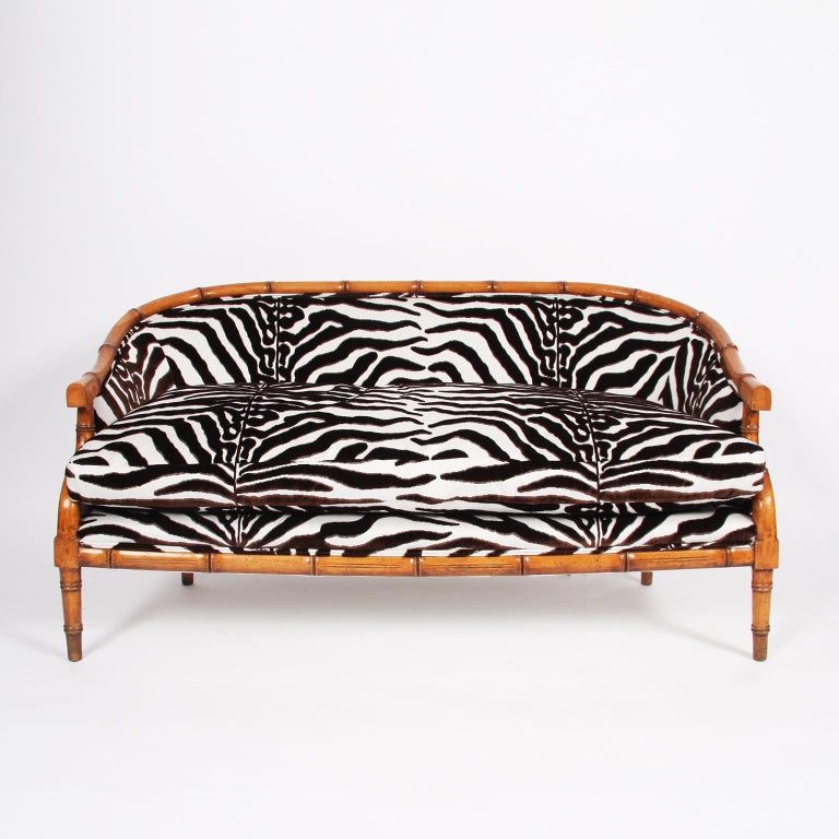 Early 20th Century French Faux Bamboo and Zebra Print Sofa at 1stDibs