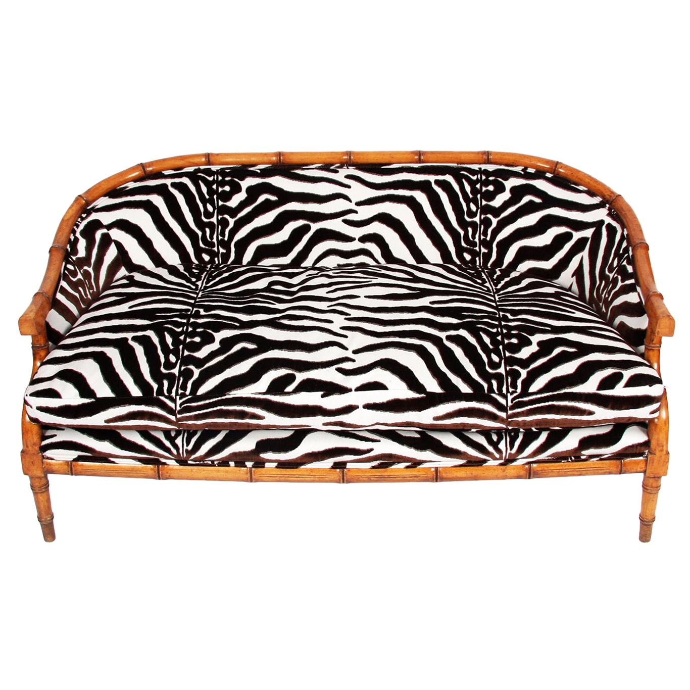 Early 20th Century French Faux Bamboo and Zebra Print Sofa at 1stDibs