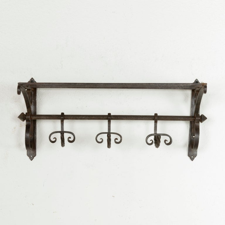 Early 20th Century French Forged Iron Coat and Hat Rack with Hooks and ...