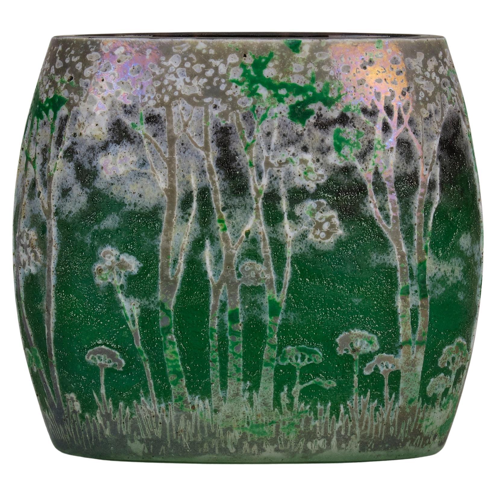 Early 20th Century French Glass "Green Landscape" Pillow Vase by Daum ...