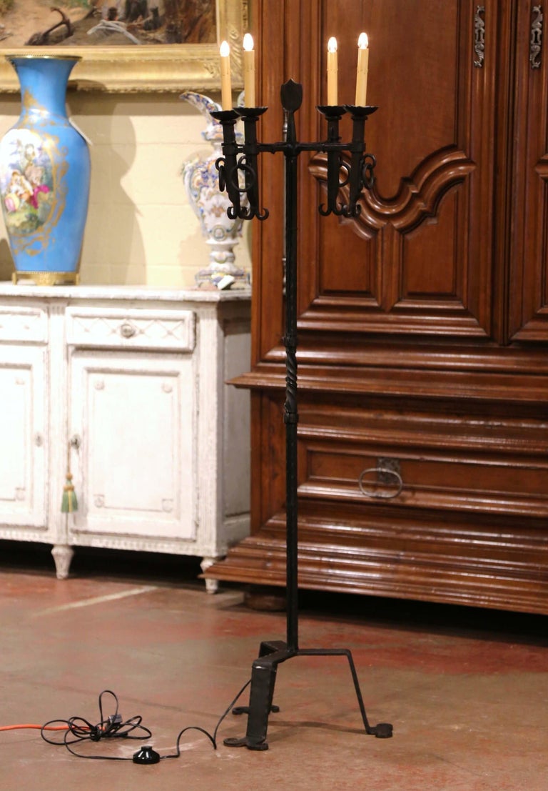 Early 20th Century French Gothic Forged Iron Four-Light Floor Lamp For ...