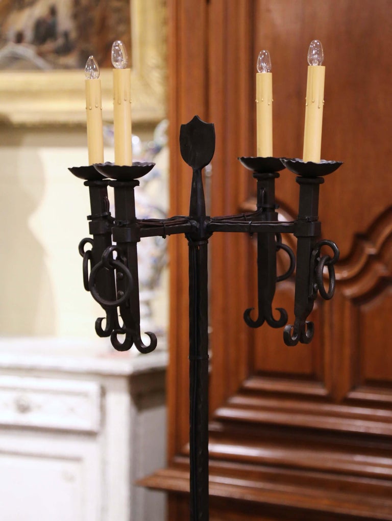 Early 20th Century French Gothic Forged Iron Four-Light Floor Lamp For ...