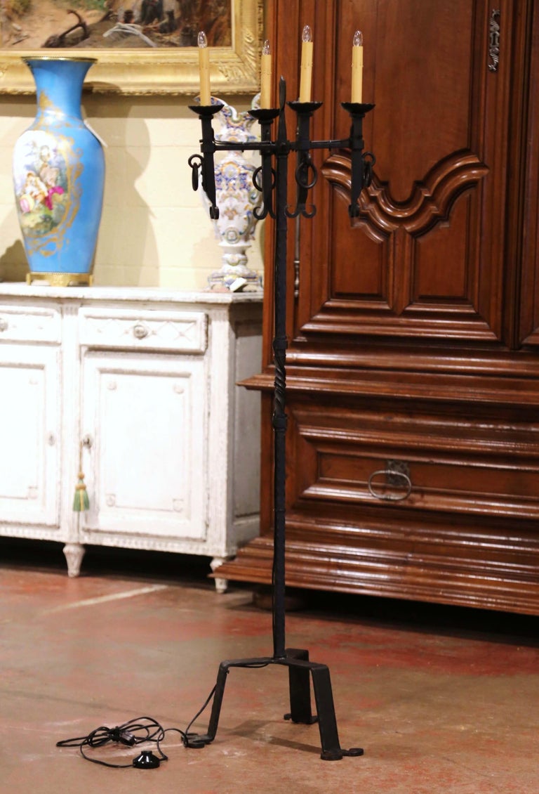 Early 20th Century French Gothic Forged Iron Four-Light Floor Lamp For ...