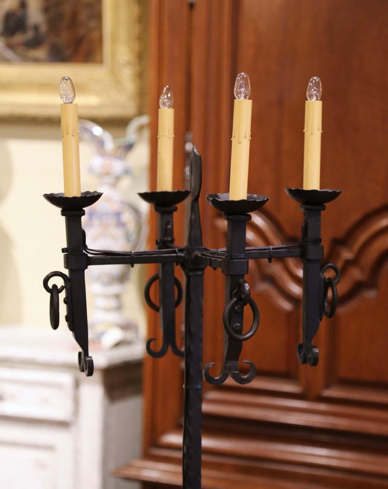 Early 20th Century French Gothic Forged Iron Four-Light Floor Lamp For ...