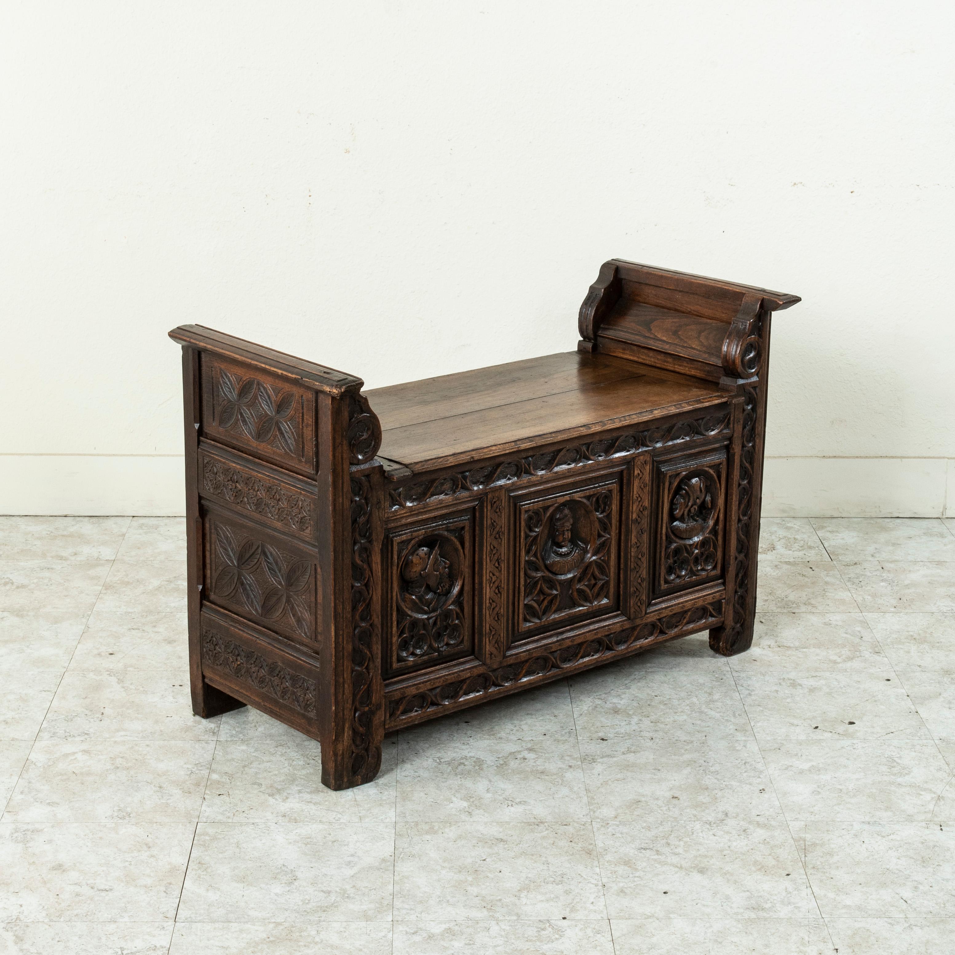 Early 20th Century French Hand Carved Oak Bench from Brittany at 1stDibs