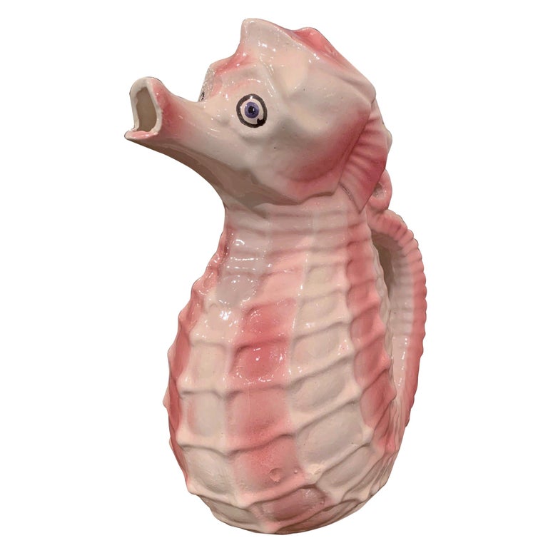 Early 20th Century French Hand Painted Barbotine Ceramic Seahorse ...