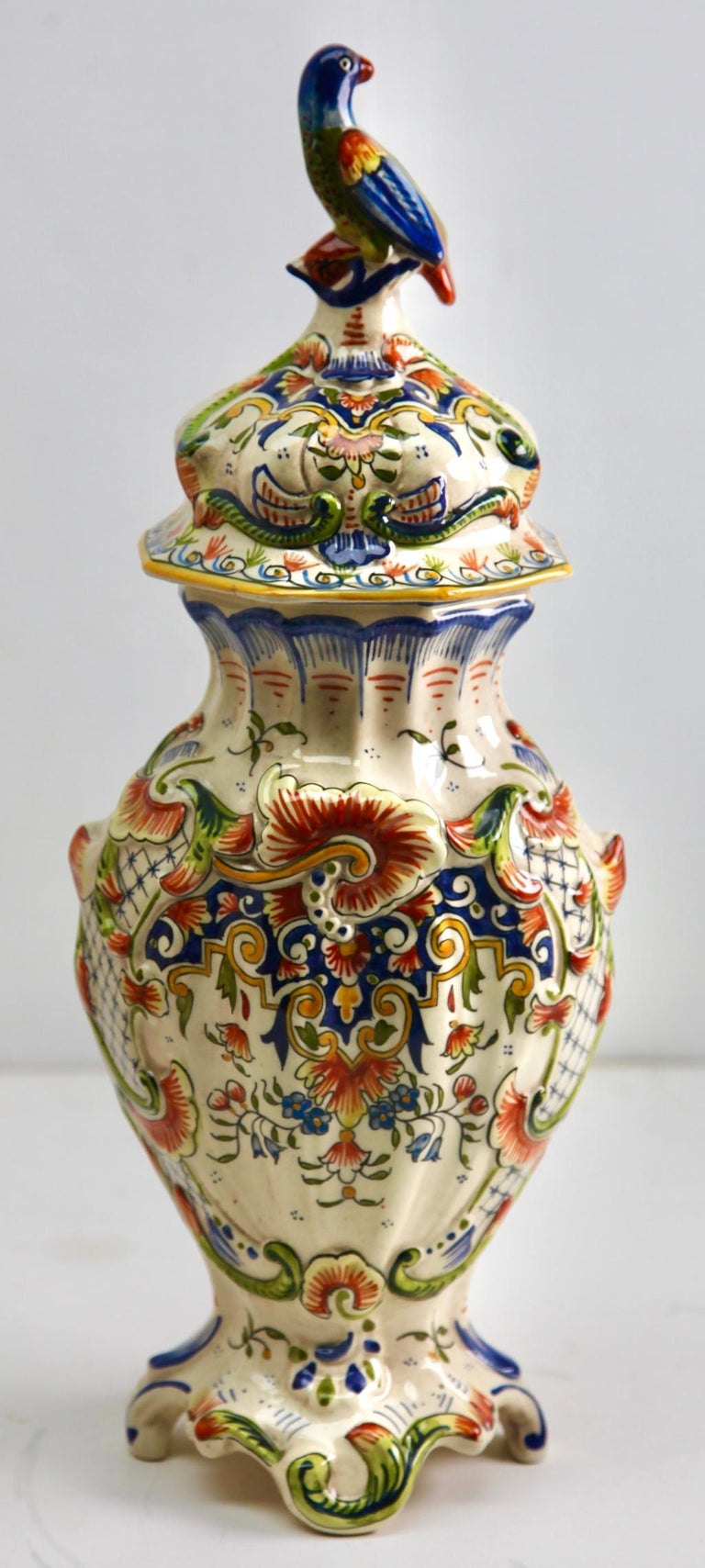 Early 20th Century French Hand-Painted Faience Large Vasse from Rouen ...