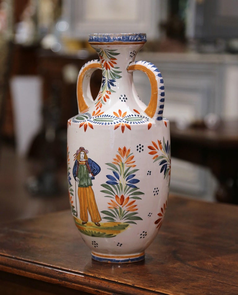 Early 20th Century French Hand Painted Faience Vase Signed Henriot ...
