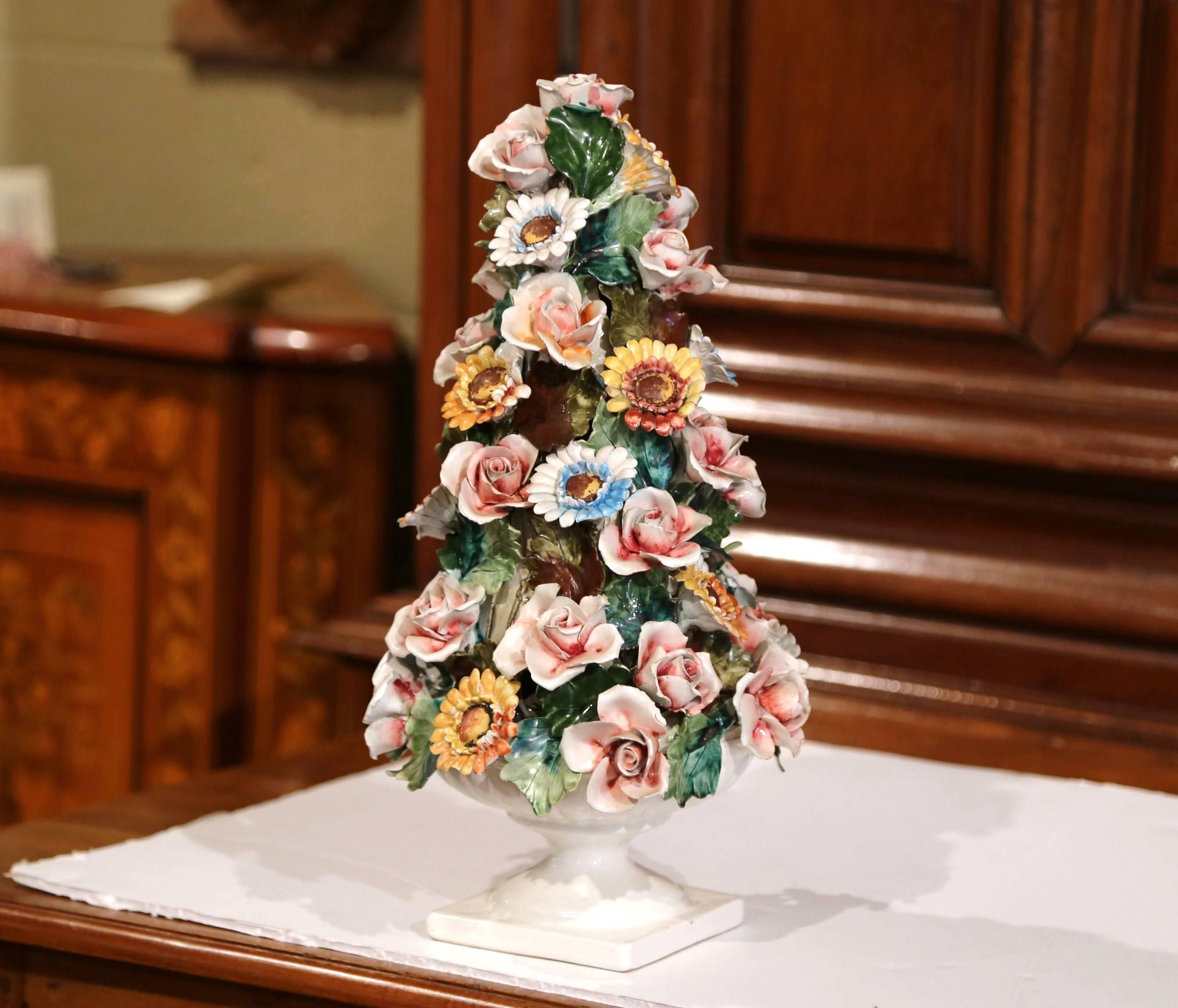 Early 20th Century French Hand-Painted Porcelain Flower Barbotine Vase ...