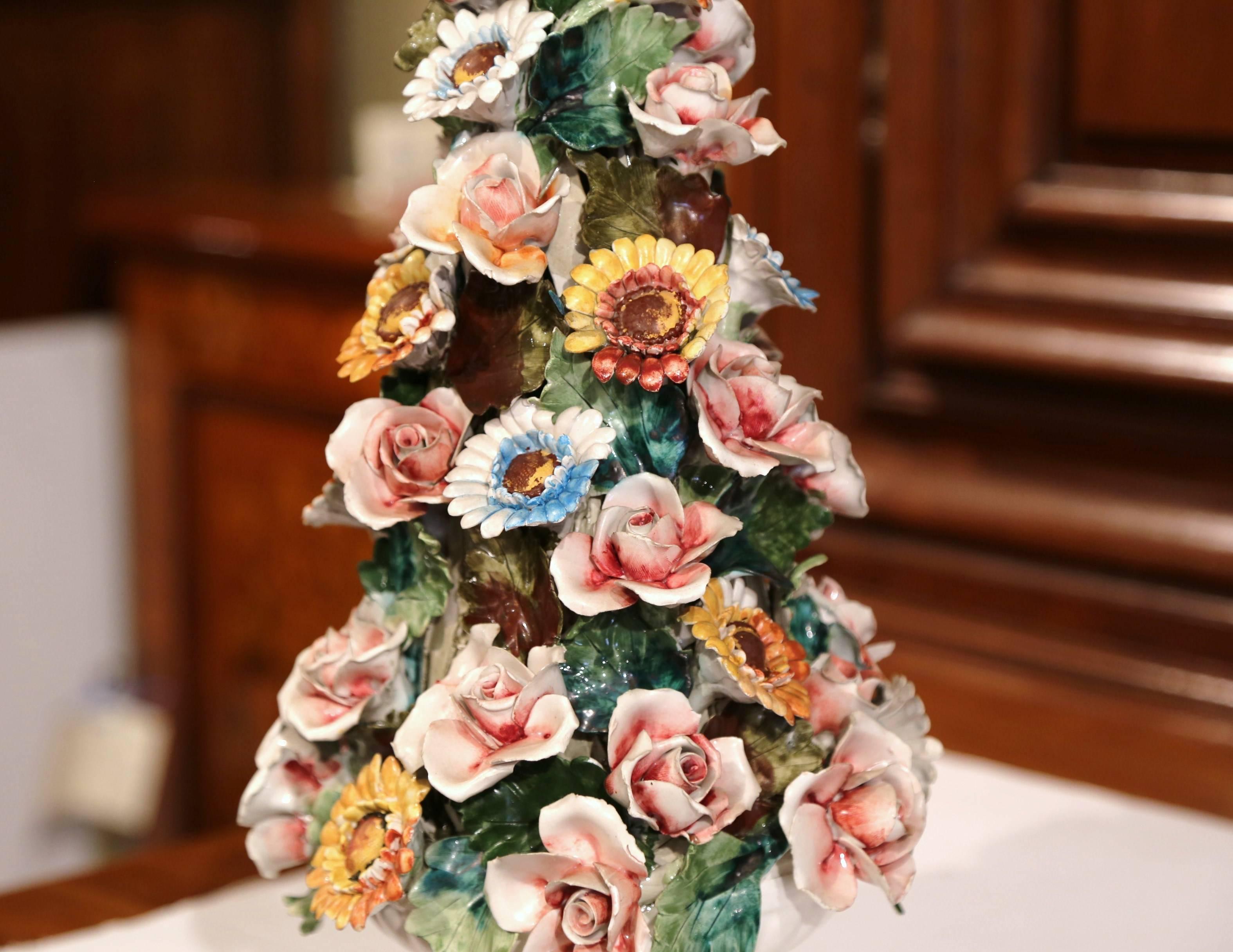 Early 20th Century French Hand-Painted Porcelain Flower Barbotine Vase ...