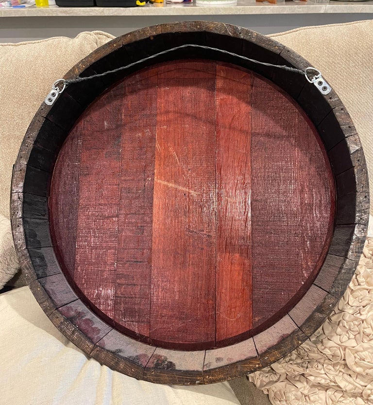 Early 20th Century French Iron and Oak Decorative Wine Barrel Top Dated ...