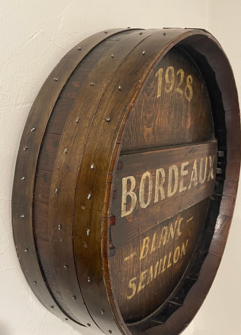 Early 20th Century French Iron and Oak Decorative Wine Barrel Top Dated ...