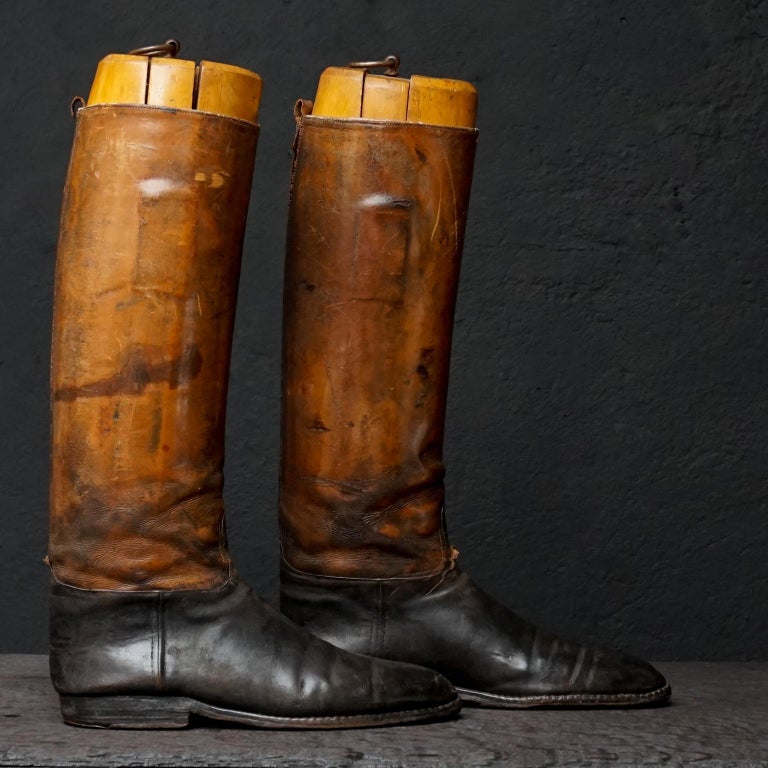 Early 20th Century French Leather Horse Riding Boots with Antique Boot ...