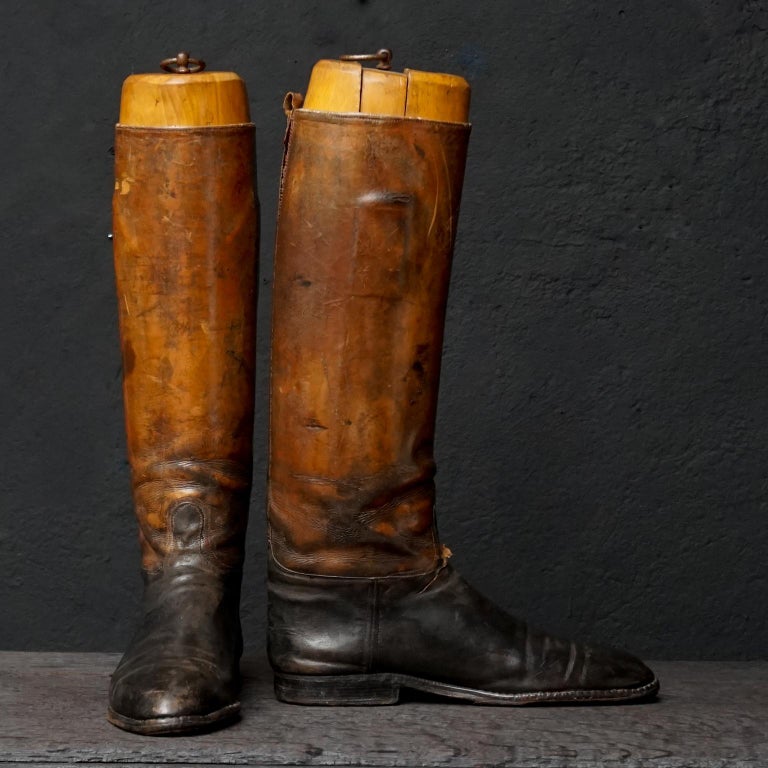 Early 20th Century French Leather Horse Riding Boots with Antique Boot ...
