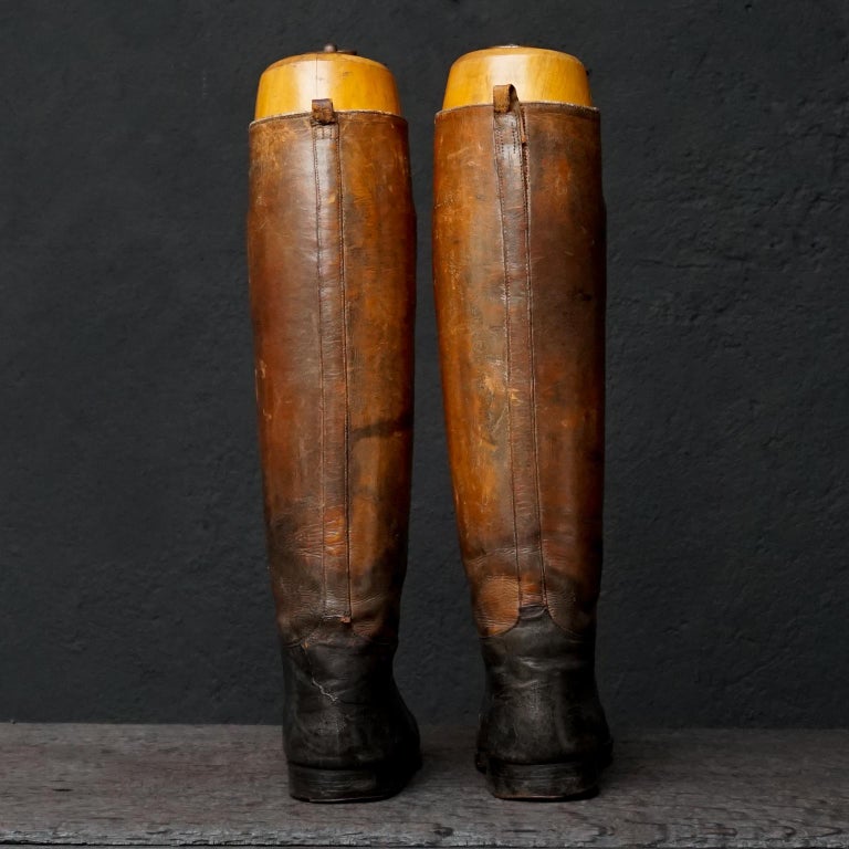 Early 20th Century French Leather Horse Riding Boots with Antique Boot ...