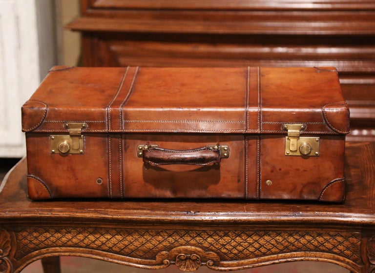 Early 20th Century French Leather Suitcase with Inside Upholstery and ...