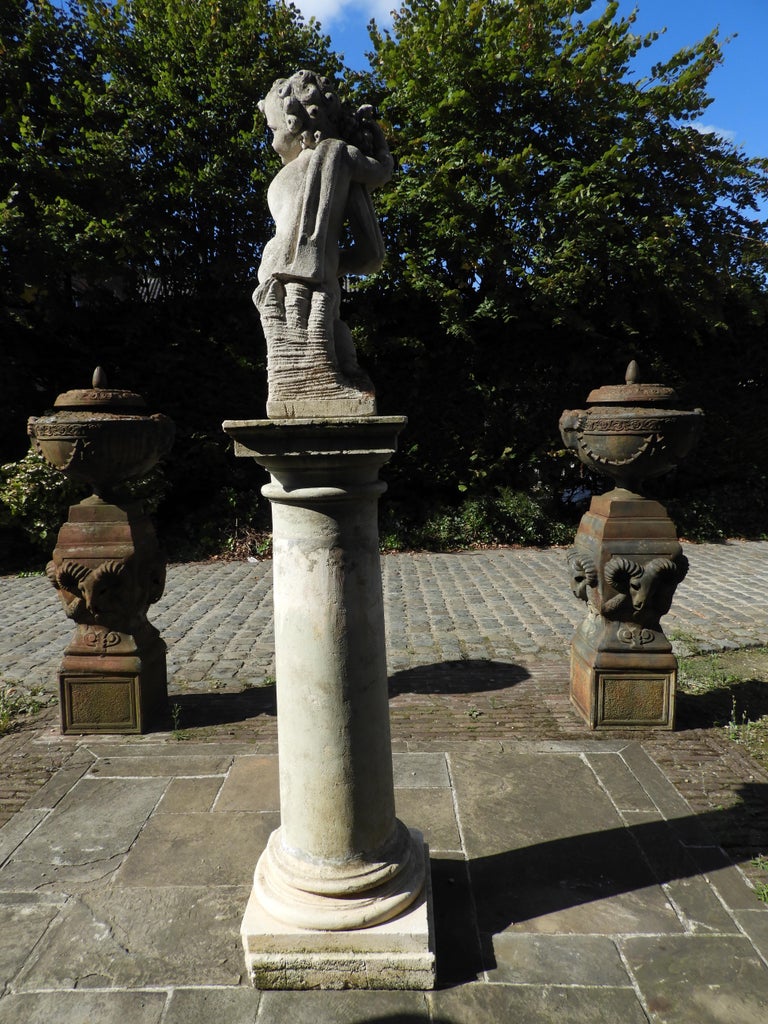 Early 20th Century French Limestone Statue and Pedestal For Sale at 1stDibs