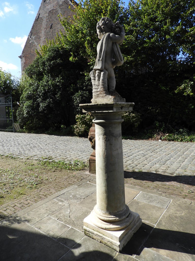 Early 20th Century French Limestone Statue and Pedestal For Sale at 1stDibs