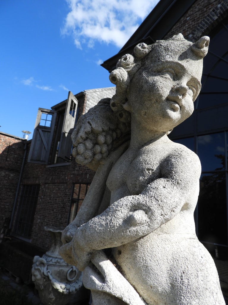 Early 20th Century French Limestone Statue and Pedestal For Sale at 1stDibs